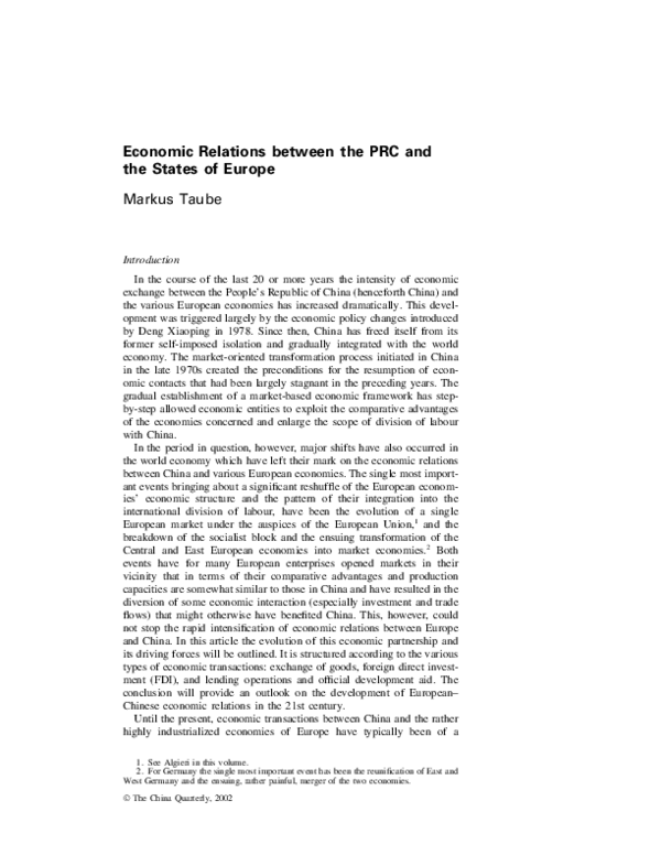 (PDF) Economic Relations between the PRC and the States of Europe