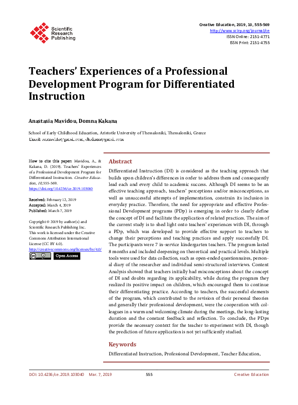 (PDF) Teachers’ Experiences of a Professional Development Program for ...