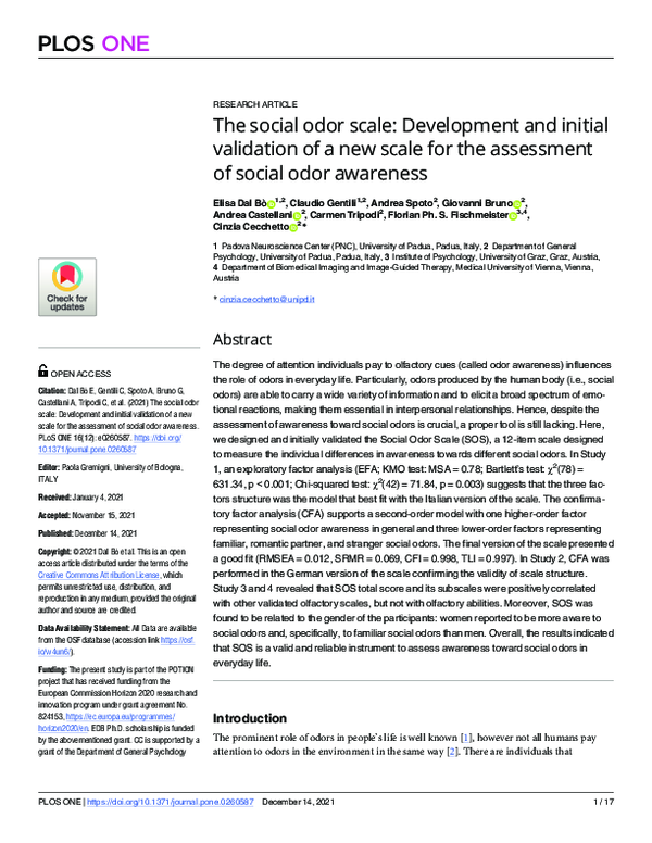 (PDF) The social odor scale: Development and initial validation of a ...