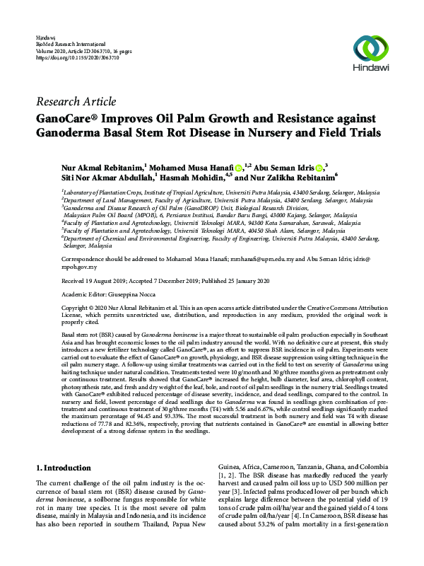 (PDF) GanoCare® Improves Oil Palm Growth and Resistance against ...