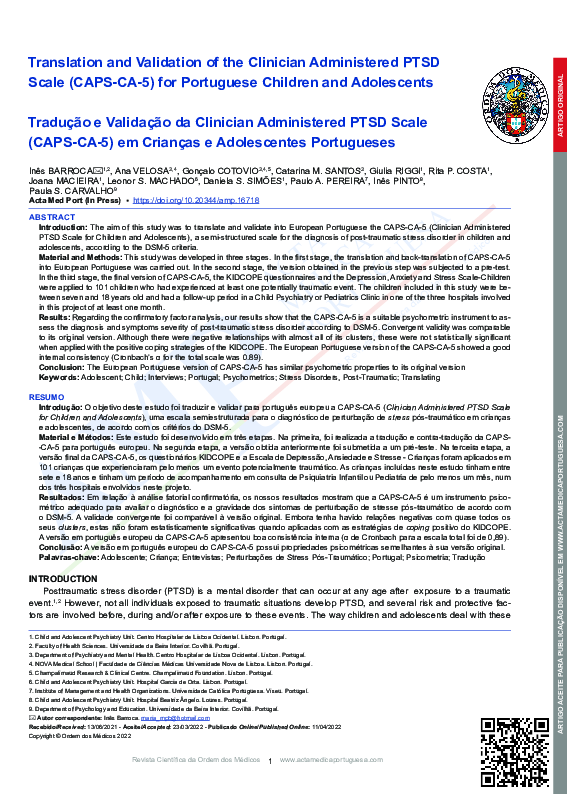(PDF) Translation and Validation of the Clinician Administered PTSD ...