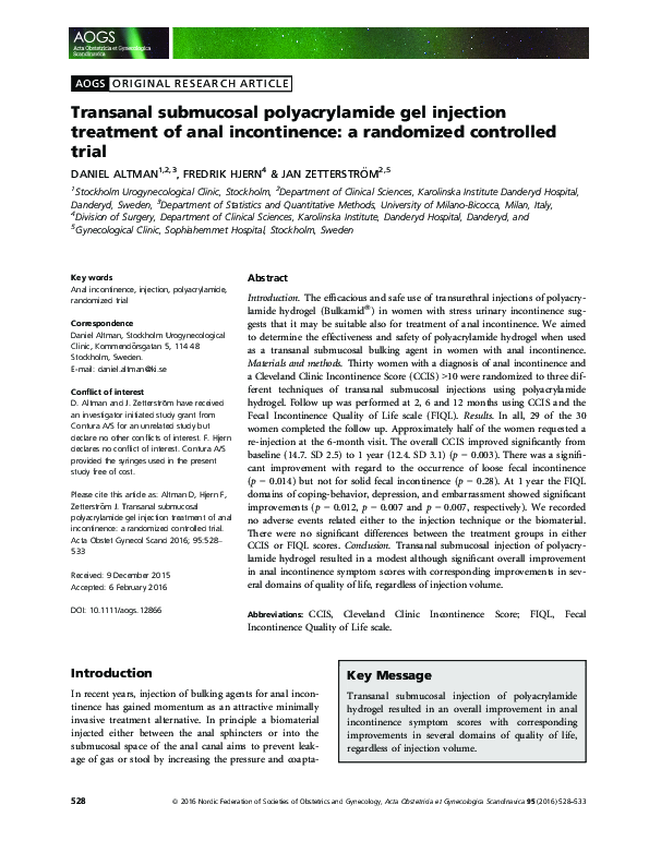 (PDF) Transanal submucosal polyacrylamide gel injection treatment of ...