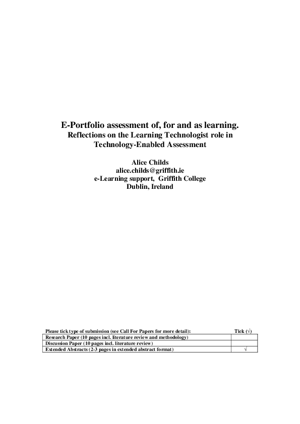 (PDF) E Portfolio Assessment of for and as Learning Reflections on the ...