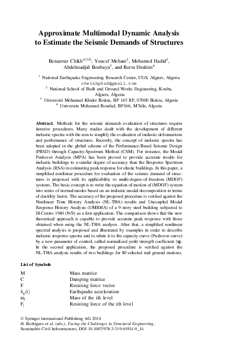 (PDF) Approximate Multimodal Dynamic Analysis to Estimate the Seismic Demands of Structures
