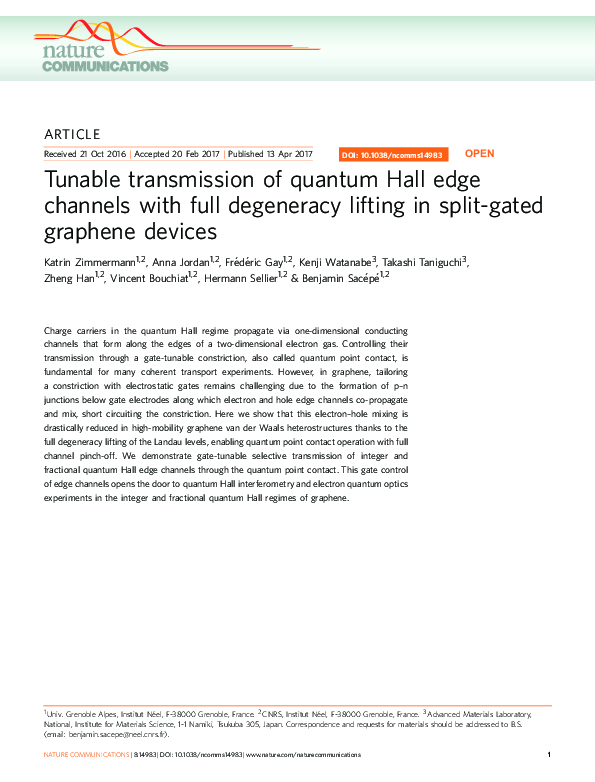 (PDF) Tunable transmission of quantum Hall edge channels with full ...