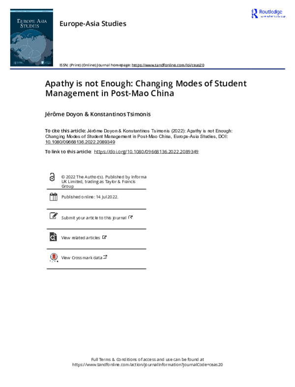 (PDF) Apathy is not Enough: Changing Modes of Student Management in ...