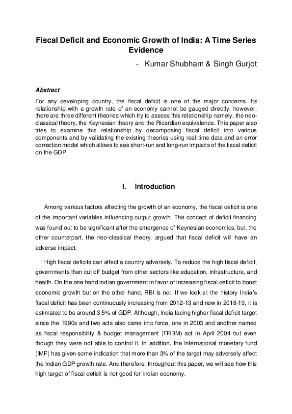 (PDF) Fiscal Deficit and Economic Growth of India: A Time Series Evidence