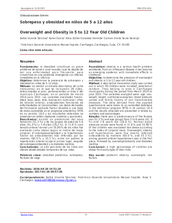 (PDF) Sobrepeso y obesidad en niños de 5 a 12 años