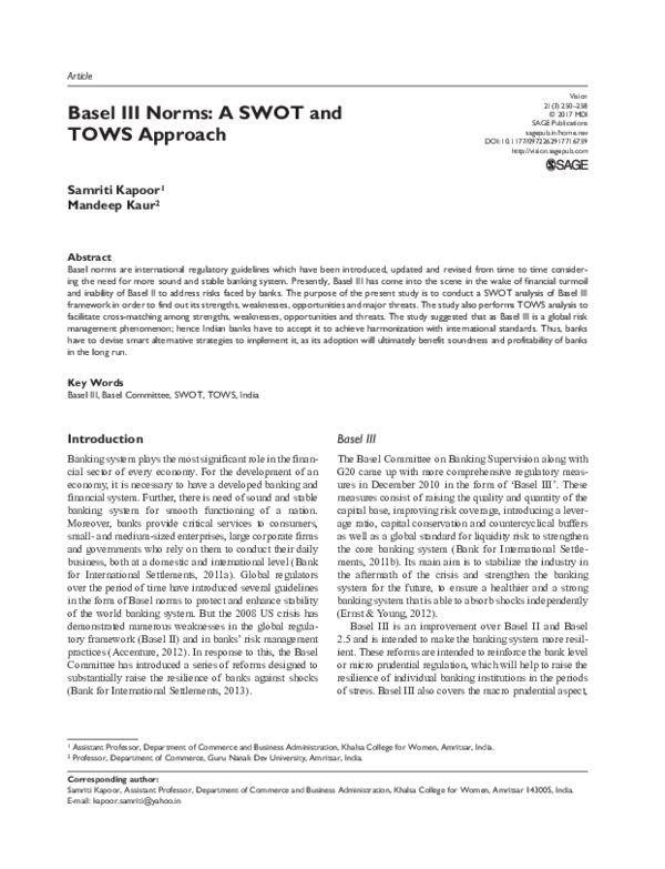 (PDF) Basel III Norms: A SWOT and TOWS Approach