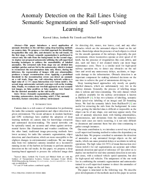 (PDF) Anomaly Detection on the Rail Lines Using Semantic Segmentation and Self-supervised Learning