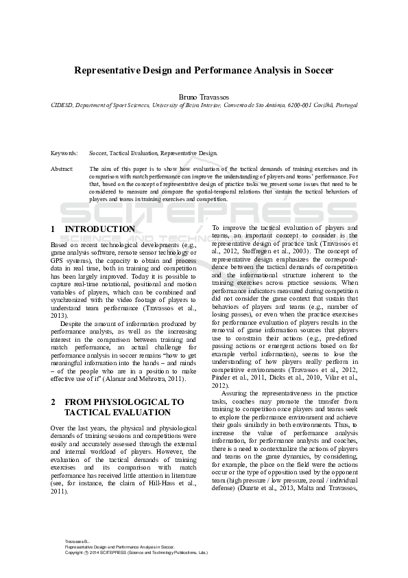 (PDF) Representative Design and Performance Analysis in Soccer