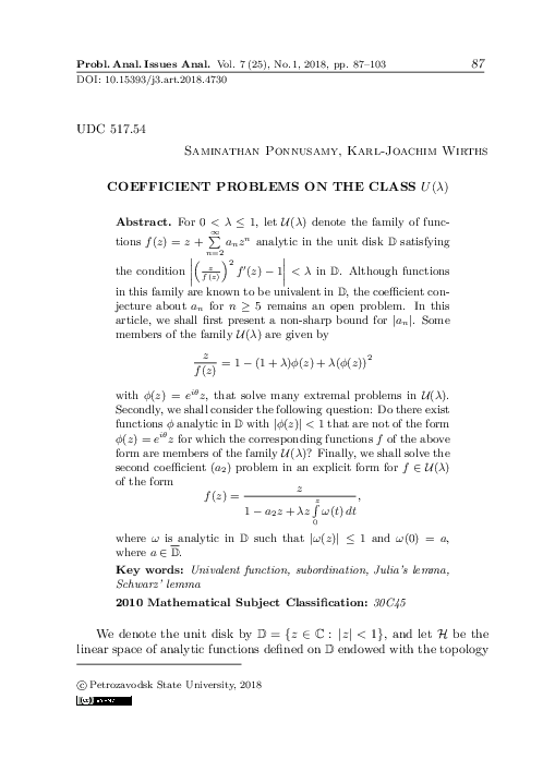 (PDF) Coefficient problems on the class U(λ)