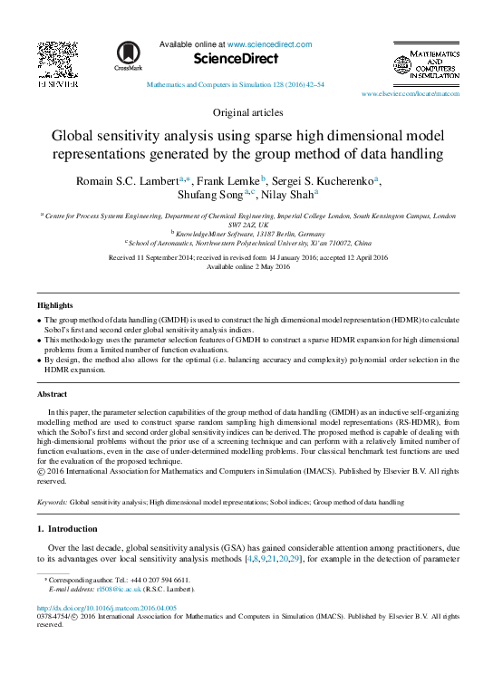 (PDF) Sparse HDMR for Global Sensitivity Analysis