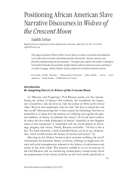 (PDF) Slave Narrative Discourses in Wolves of the Crescent Moon