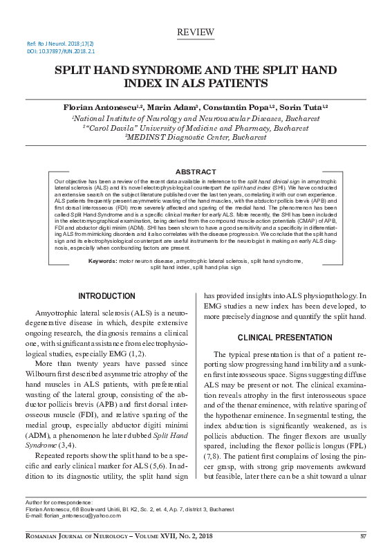 (PDF) Split hand syndrome and the split hand index in ALS patients