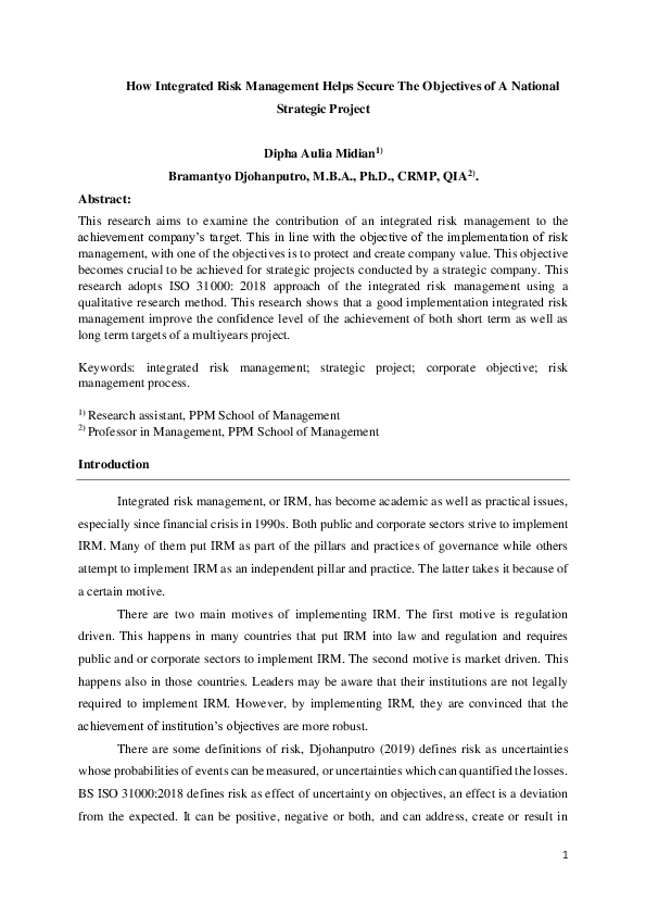 (PDF) How Integrated Risk Management Helps Secure The Objectives of A ...