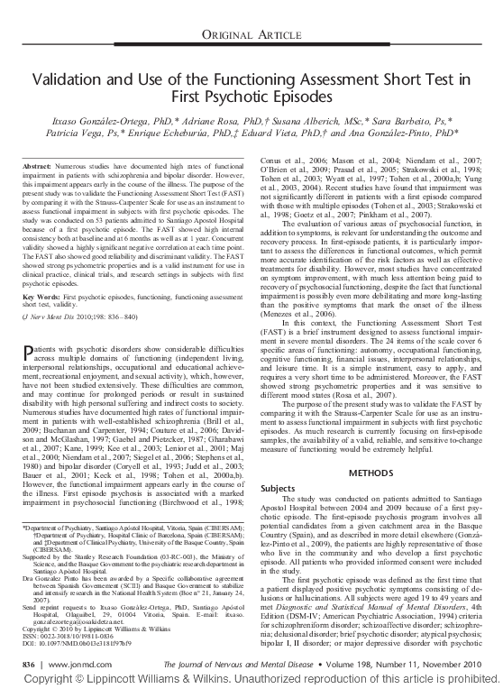 (PDF) Validation and Use of the Functioning Assessment Short Test in ...