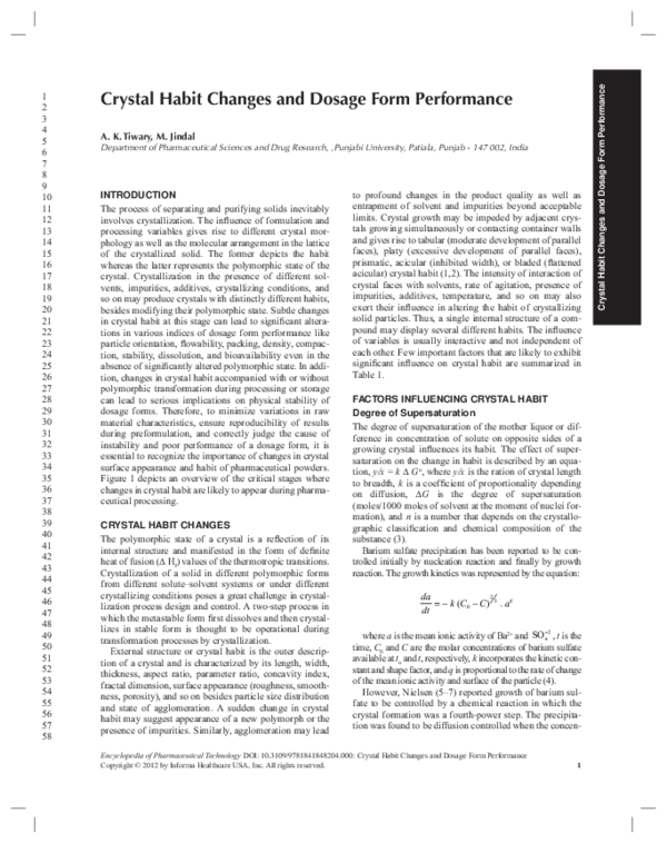 (PDF) Crystal Habit Changes and Dosage Form Performance