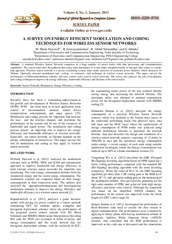 (PDF) A Survey on Energy Efficient Modulation and Coding Techniques for ...