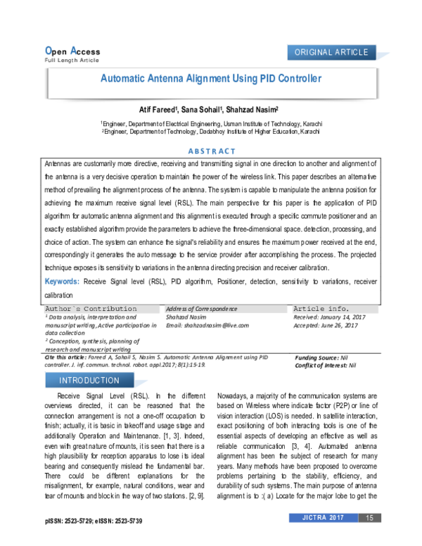 (PDF) Automatic Antenna Alignment Using PID Controller