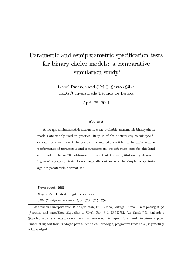 Pdf Parametric And Semiparametric Specification Tests For Binary Choice Models A Comparative