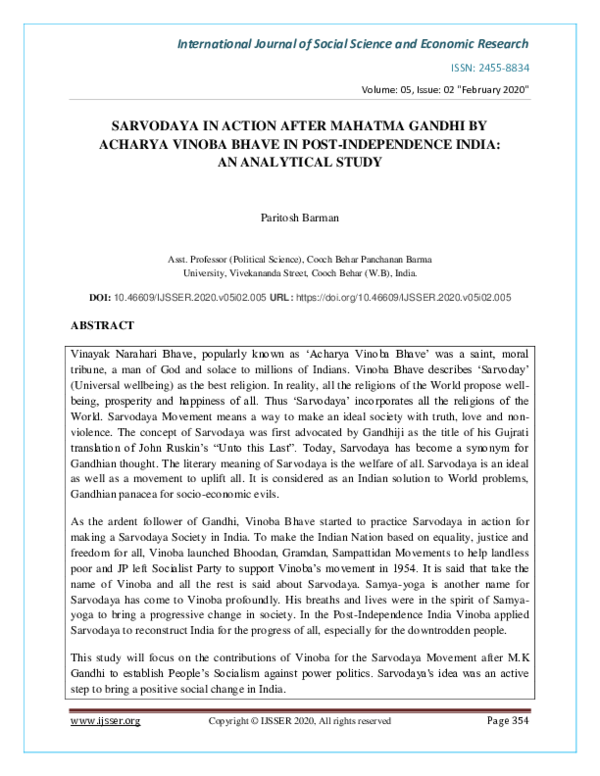 (PDF) Sarvodaya in Action After Mahatma Gandhi by Acharya Vinoba Bhave ...