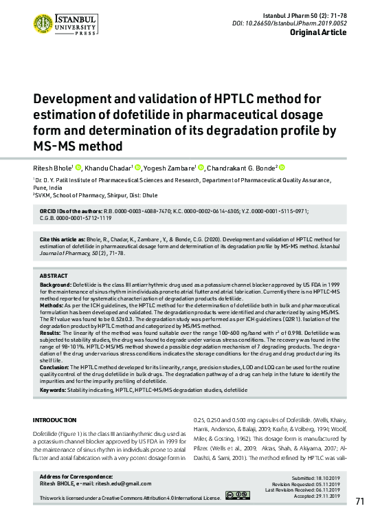 (PDF) Development and validation of HPTLC method for estimation of dofetilide in pharmaceutical ...