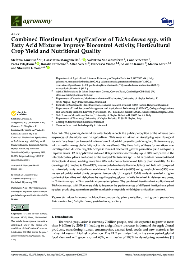 Pdf Combined Biostimulant Applications Of Trichoderma Spp With Fatty Acid Mixtures Improve