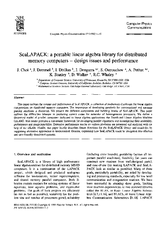 (PDF) ScaLAPACK: a portable linear algebra library for distributed memory computers — design ...