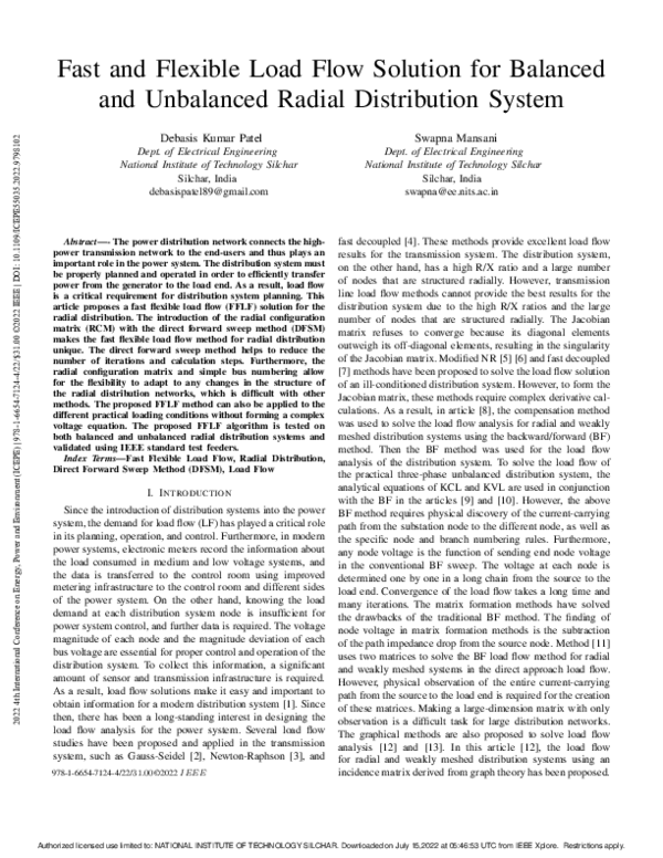 (PDF) Fast and Flexible Load Flow Solution for Balanced and Unbalanced Radial Distribution System.