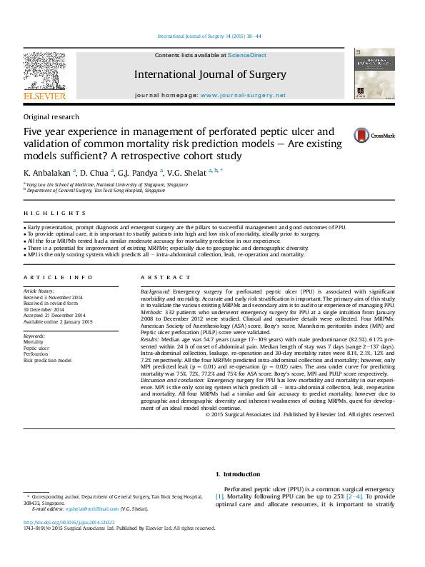 (PDF) Five year experience in management of perforated peptic ulcer and ...