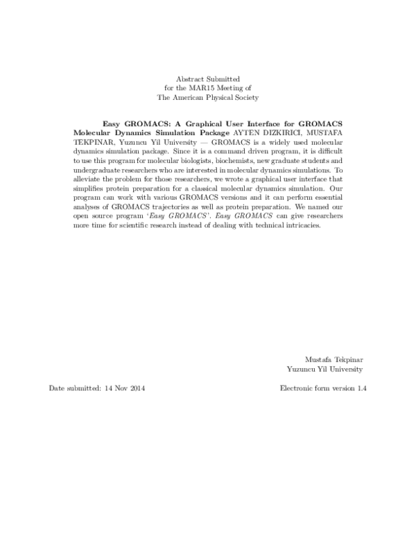 Pdf Easy Gromacs A Graphical User Interface For Gromacs Molecular Dynamics Simulation Package