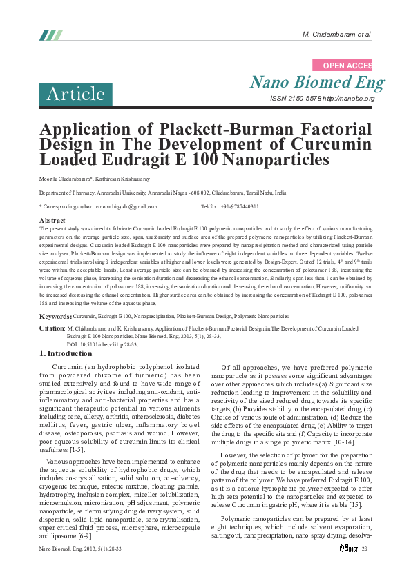 (PDF) Application of Plackett-Burman Factorial Design in The ...