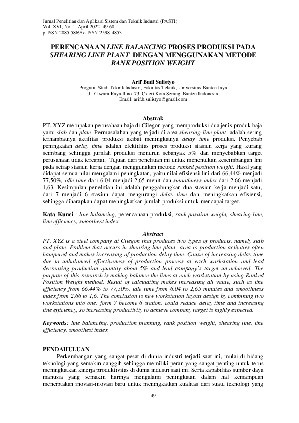 (PDF) Perencanaan Line Balancing Proses Produksi Pada Shearing Line ...