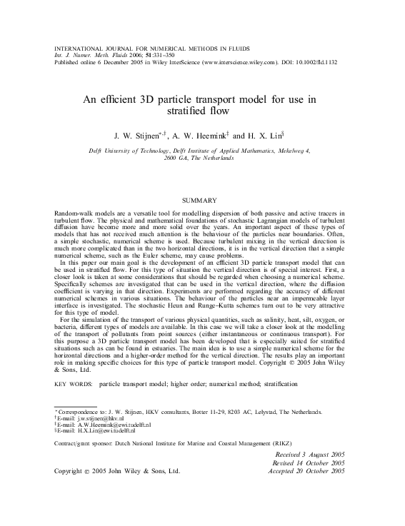 (PDF) An efficient 3D particle transport model for use in stratified flow