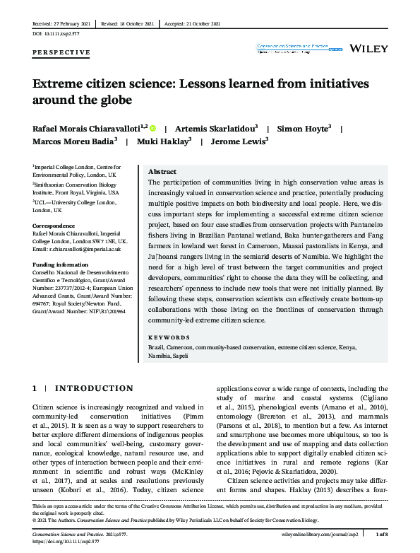 (PDF) Extreme citizen science: Lessons learned from initiatives around ...