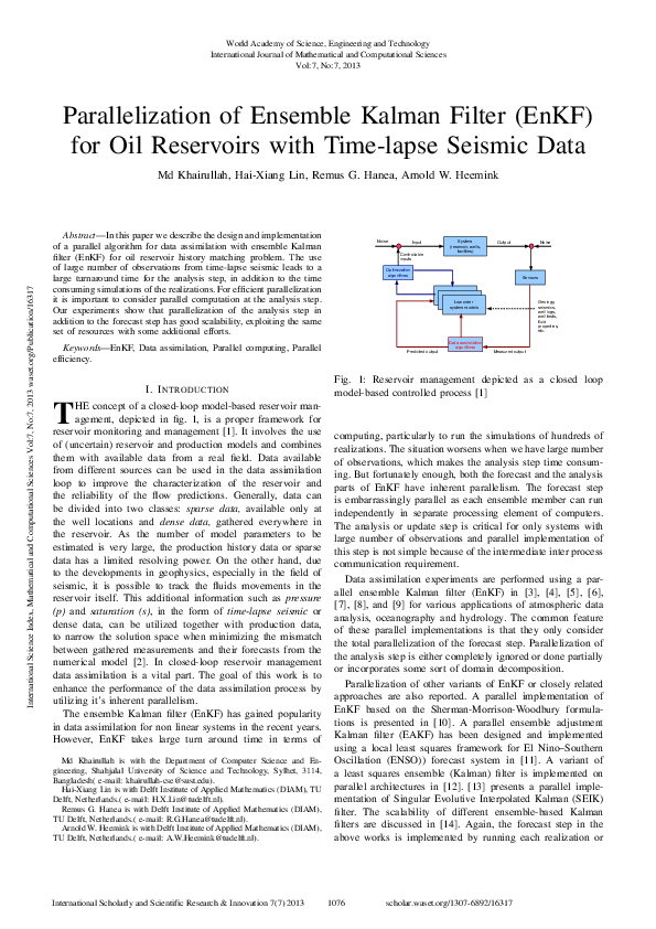 (PDF) Parallelization Of Ensemble Kalman Filter (Enkf) For Oil ...