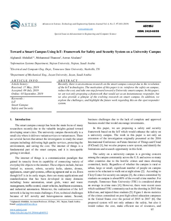 Pdf Toward A Smart Campus Using Iot Framework For Safety And