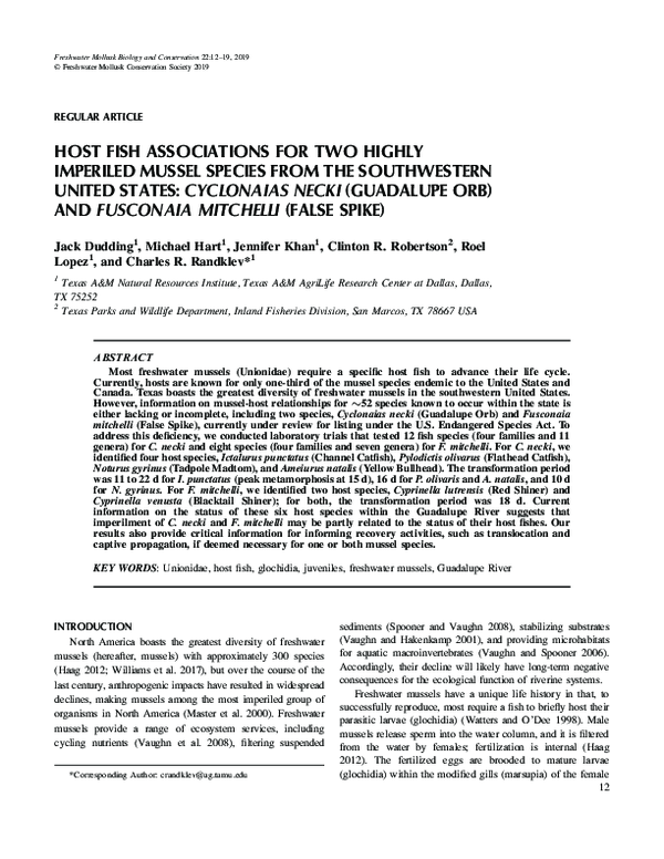 (PDF) Host Fish Associations for Two Highly Imperiled Mussel Species ...