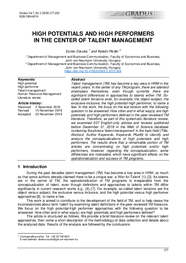 (PDF) High Potentials and High Performers in the Center of Talent ...