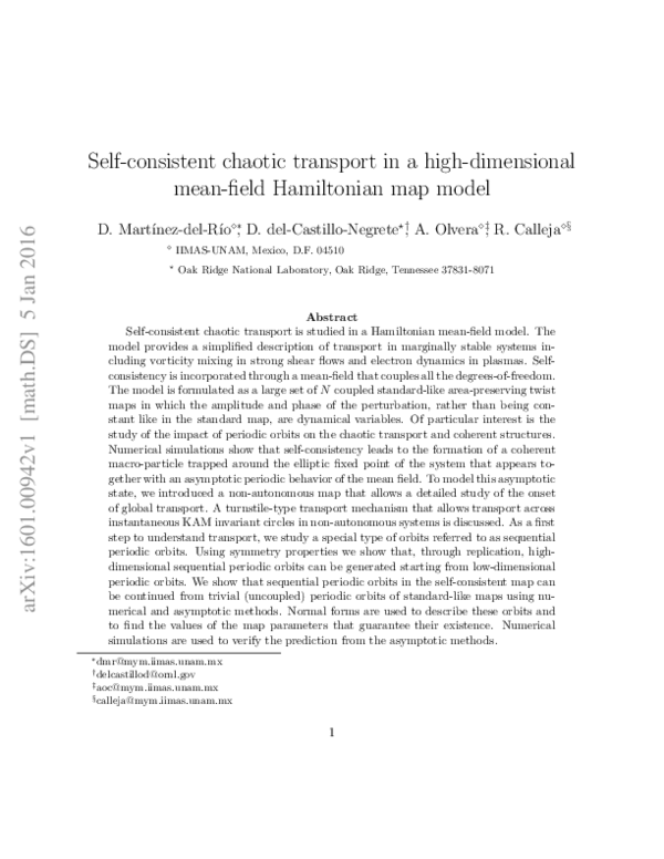 (PDF) Self-Consistent Chaotic Transport in a High-Dimensional Mean-Field Hamiltonian Map Model