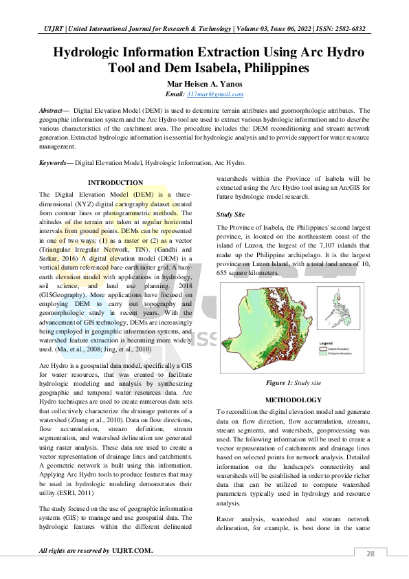 (PDF) Hydrologic Information Extraction Using Arc Hydro Tool and Dem ...