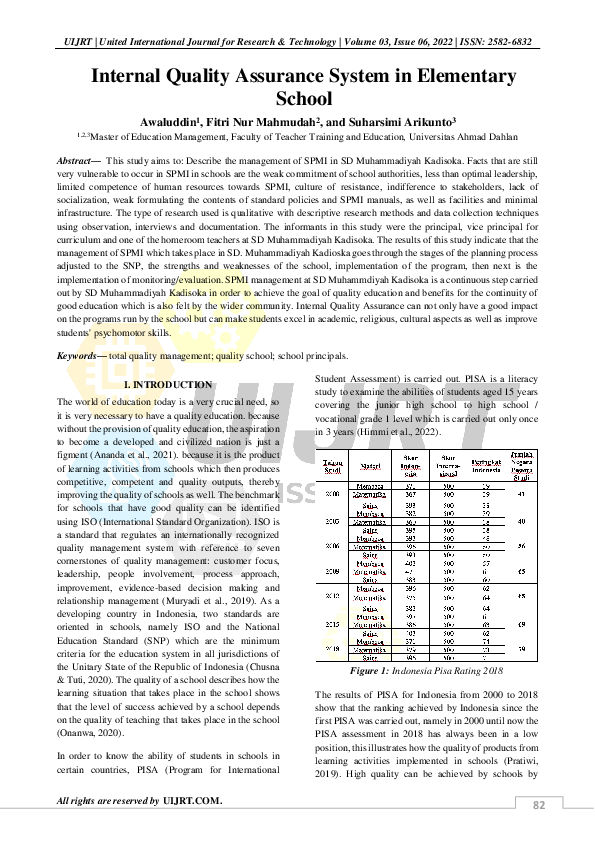(PDF) Internal Quality Assurance System in Elementary School