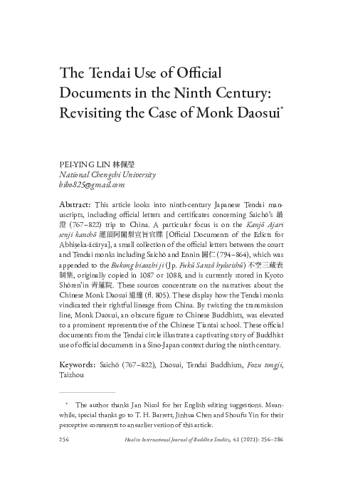 (PDF) The Tendai Use of Official Documents in the Ninth Century ...