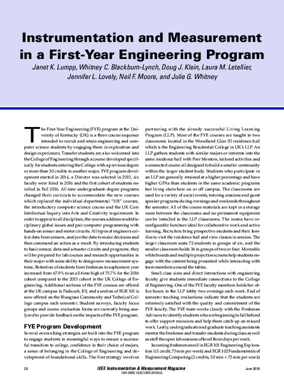 (PDF) Instrumentation and measurement in a first-year engineering program