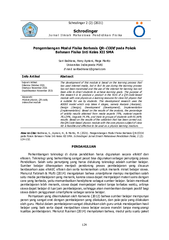 (PDF) Pengembangan Modul Fisika Berbasis QR-CODE pada Pokok Bahasan Fisika Inti Kelas XII SMA