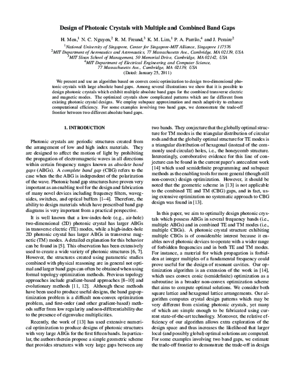 (PDF) Design of photonic crystals with multiple and combined band gaps