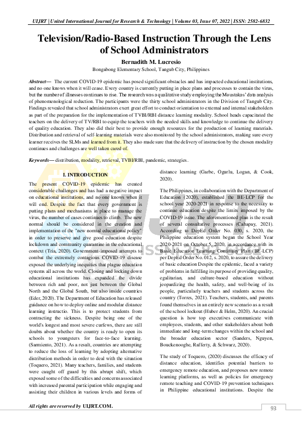 (PDF) Television/Radio-Based Instruction Through the Lens of School ...