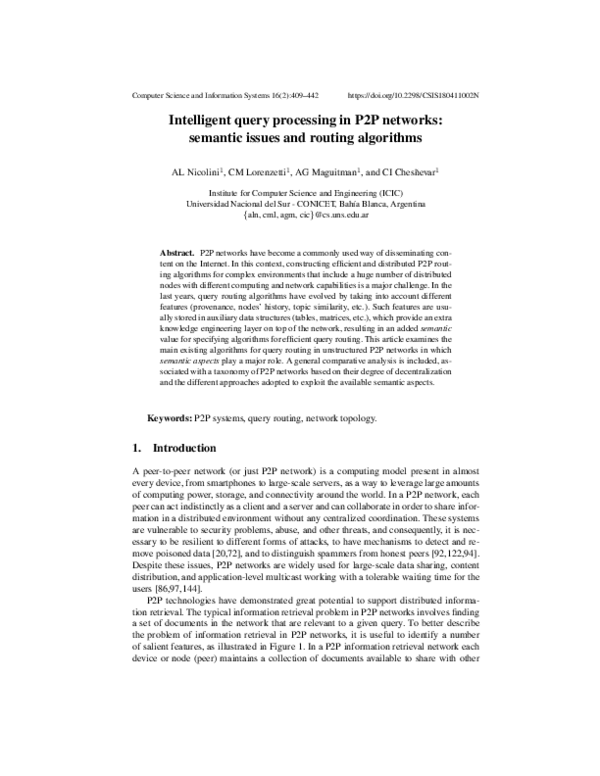 (PDF) Intelligent query processing in P2P networks: Semantic issues and routing algorithms
