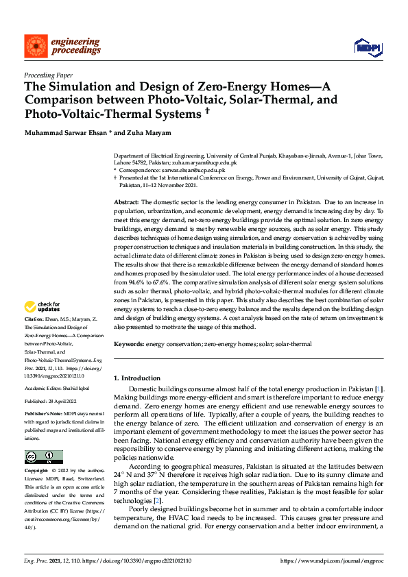 (PDF) The Simulation and Design of Zero-Energy Homes—A Comparison between Photo-Voltaic, Solar ...